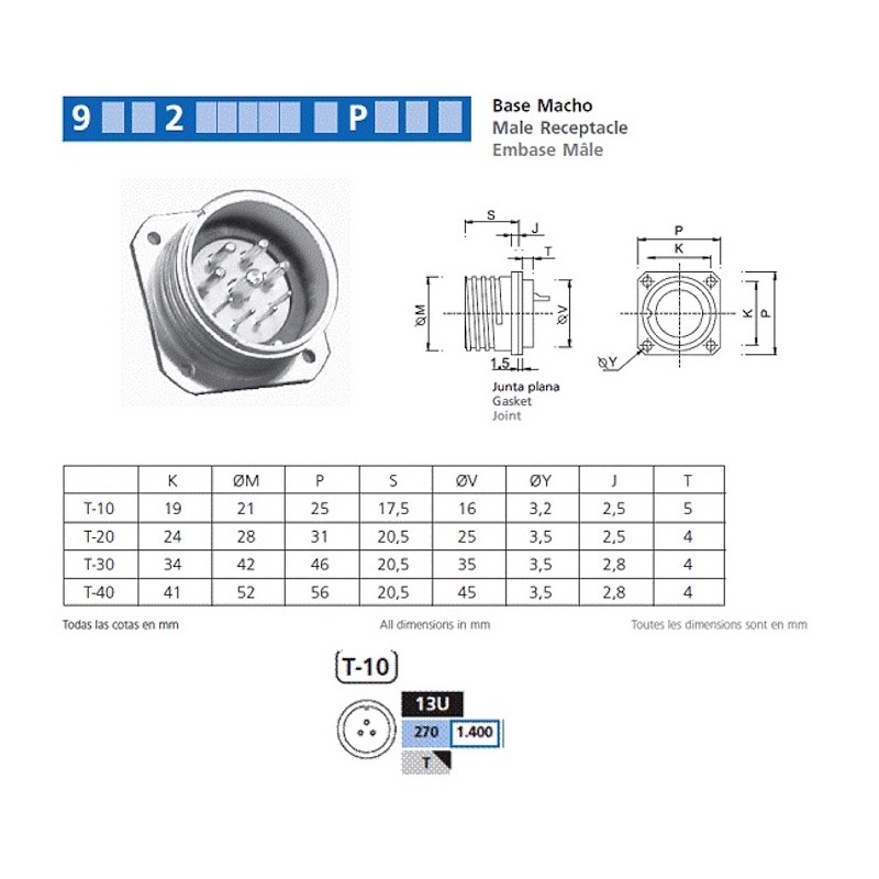 13 Pin CONECTOR MACHO ICP CEEP